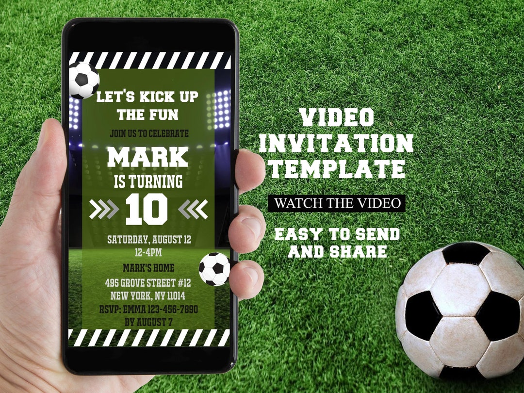 Editable Soccer Video Invitation, Mobile Phone Invite, Animated Soccer ...