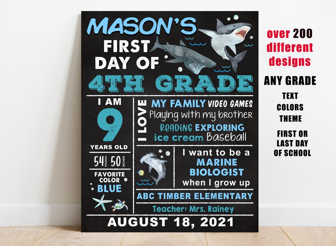 Shark First or Last Day of School Sign Printable, Back to School ...