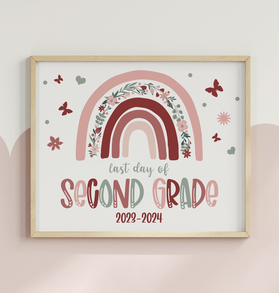 Last Day of 2nd Grade Sign Printable, Girls Boho Rainbow End of School ...