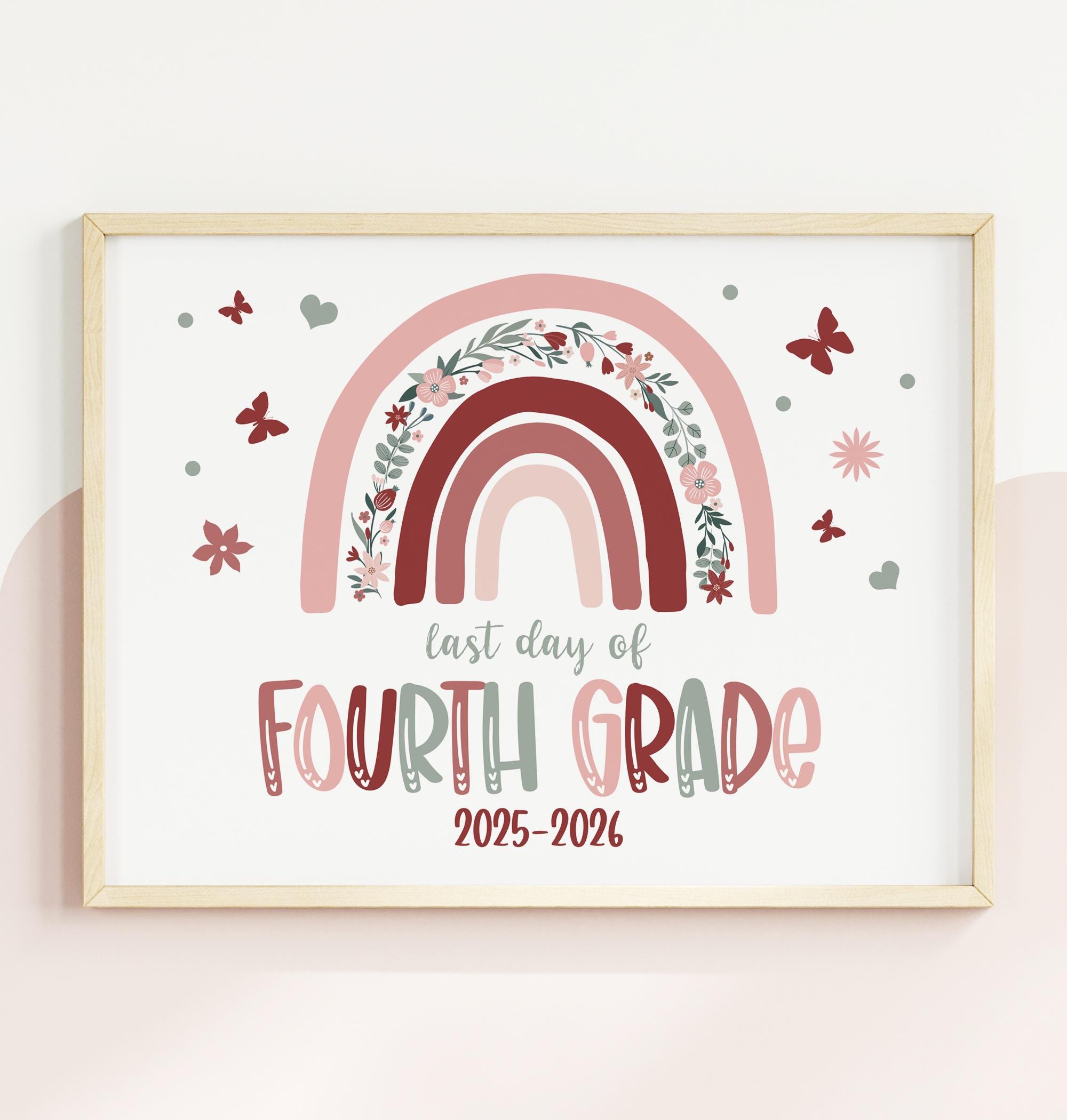 Last Day of 4th Grade, Girls Boho Rainbow Fourth Grade Sign Printable ...
