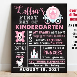 Princess First Day of School Printable Sign, Kindergarten, Girl Back to ...