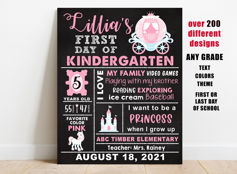 Princess First Day of School Printable Sign, Kindergarten, Girl Back to ...