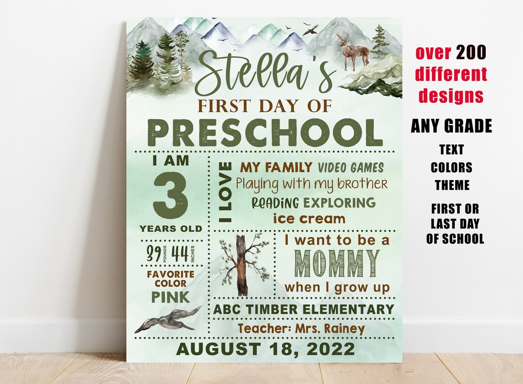 Mountain First Day of School Sign Printable, Girl Forest Back to School ...