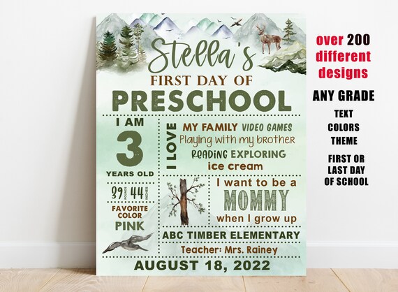 Mountain First Day of School Sign Printable Girl Forest Back - Etsy