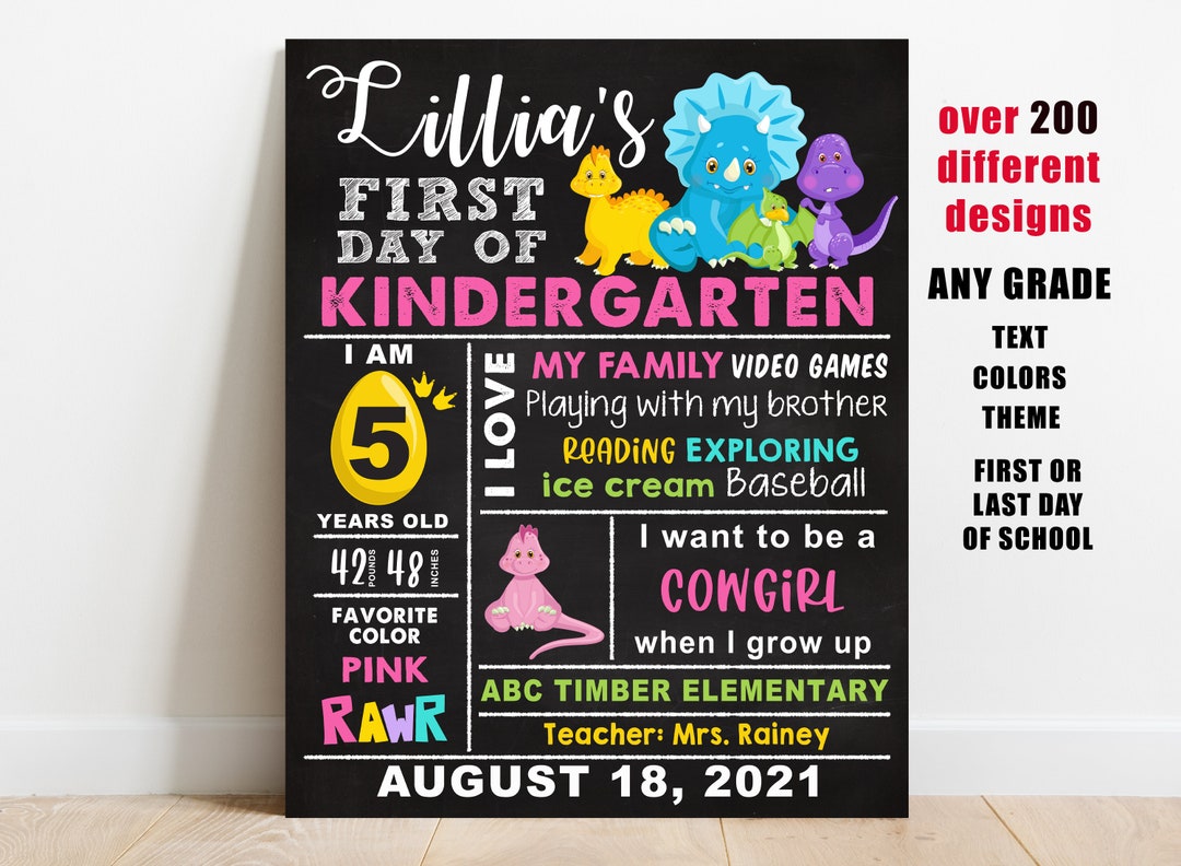 Dinosaur First Day of School Sign Printable, Girl Back to School ...