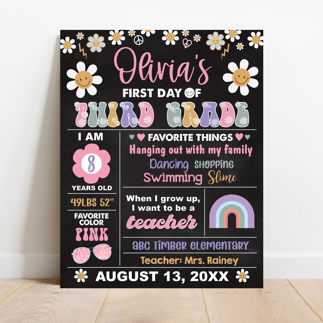 EDITABLE Groovy First or Last Day of School Sign, Girl Any Grade ...