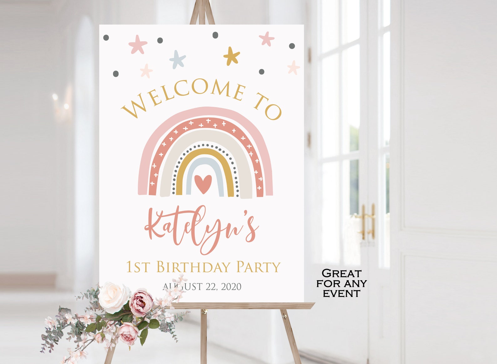 Boho Rainbow baby shower welcome sign printable Pastel | Etsy