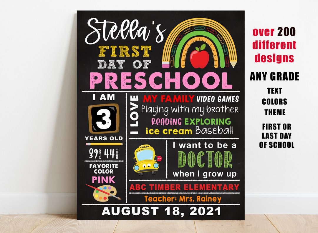 Rainbow First Day of School Sign Printable, Girl Back to School ...