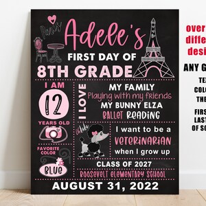 Paris First or Last Day of School Sign Printable, Girl Back to School ...