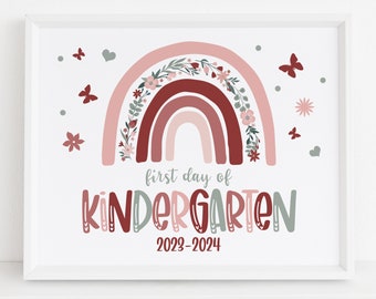 Boho Rainbow First Day of Daycare Sign Printable, Girl Back to School ...