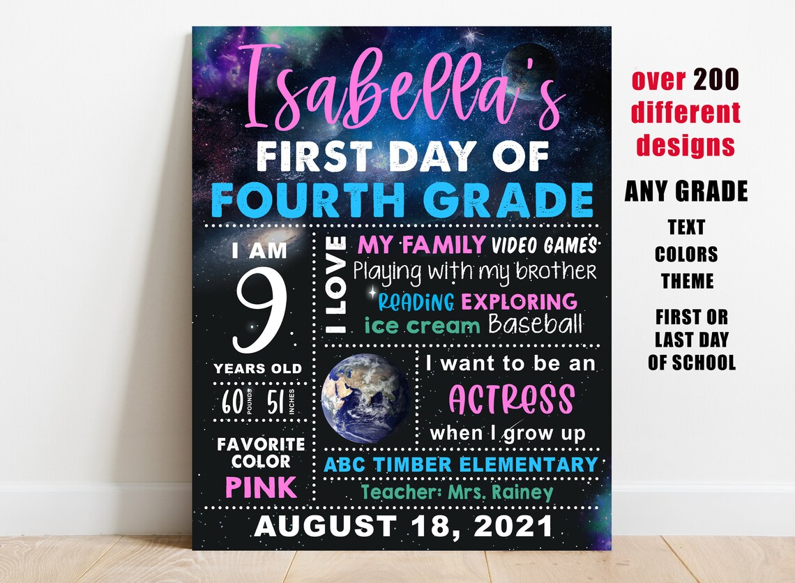 Outer Space First Day of School Sign Printable, Galaxy Back to School ...
