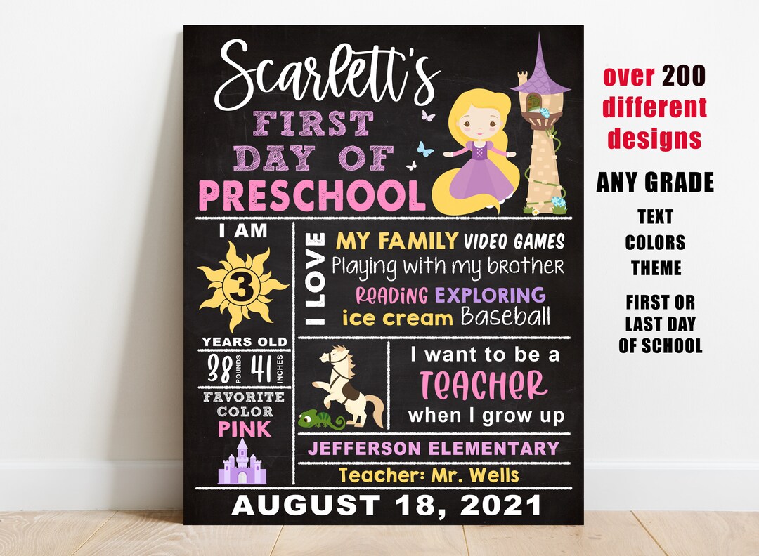 Princess First Day of School Printable Sign, Girl Back to School ...