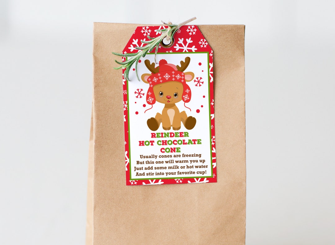 Reindeer Hot Chocolate Cone Tags Printable, Kids Christmas Tags, Party ...