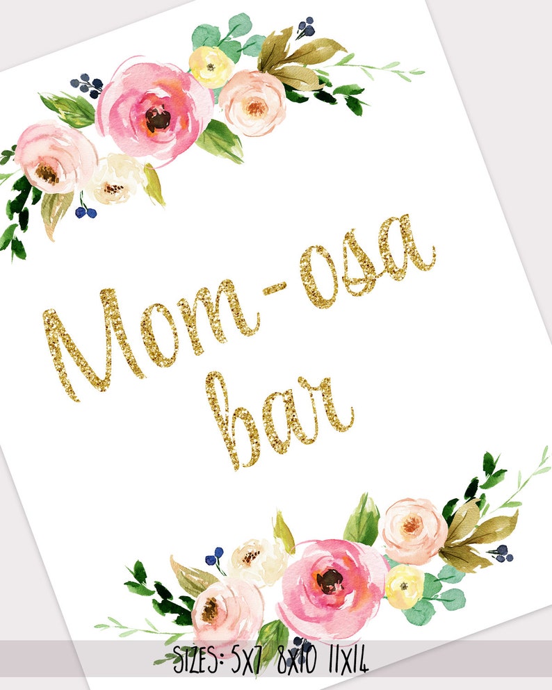 Mom Osa Bar Sign Printable Bohemian Pink And Gold Floral Etsy