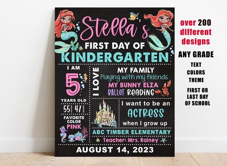 Little Mermaid First or Last Day of School Sign Printable, Girl Back to ...