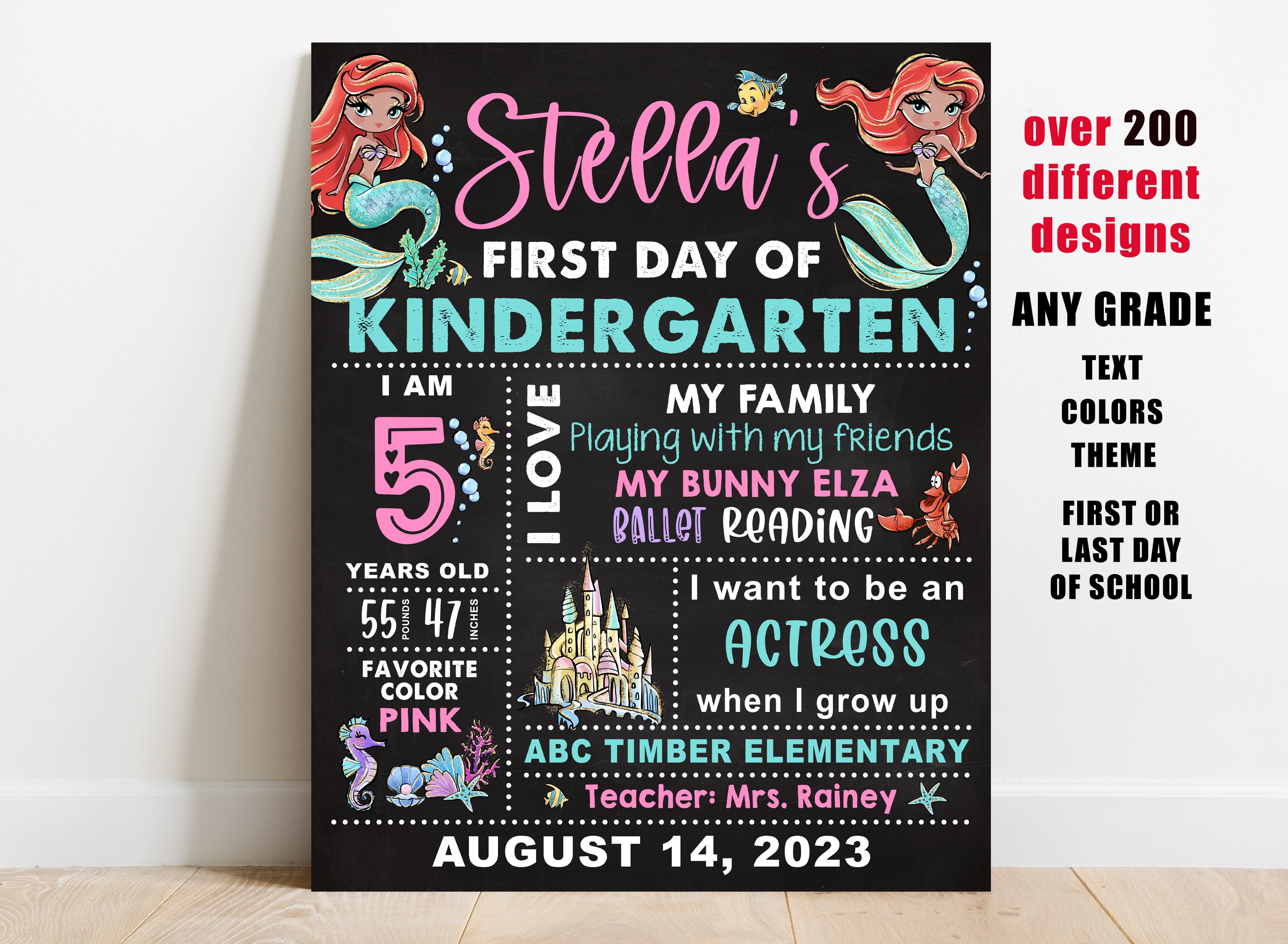 Little Mermaid First or Last Day of School Sign Printable, Girl Back to ...