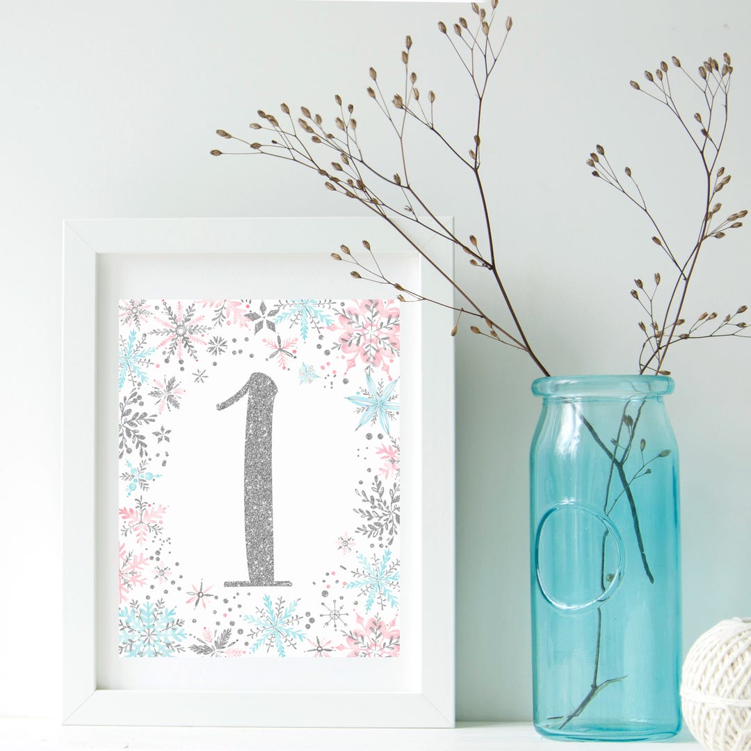 Number ONE Printable Sign, Winter Onederland First Birthday Party, Blue ...