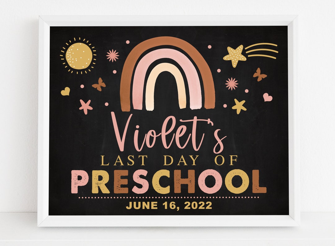 Boho Rainbow Last Day of School Sign Printable, Girl End of School Year ...