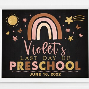 Boho Rainbow Last Day of School Sign Printable, Girl End of School Year ...