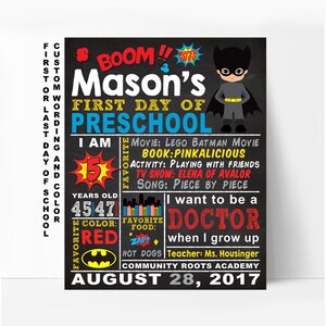 Superhero First day of school sign printable chalkboard sign | Etsy