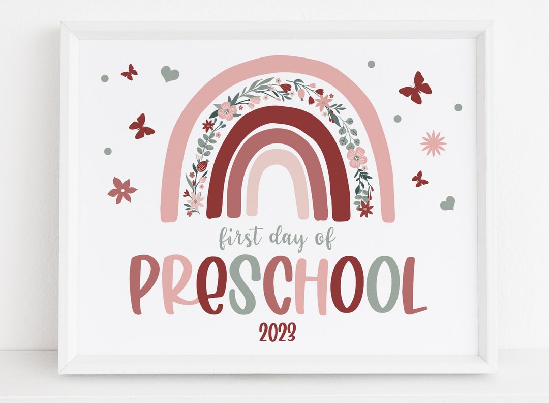 Boho Rainbow First Day of Preschool Sign Printable Girl Back - Etsy