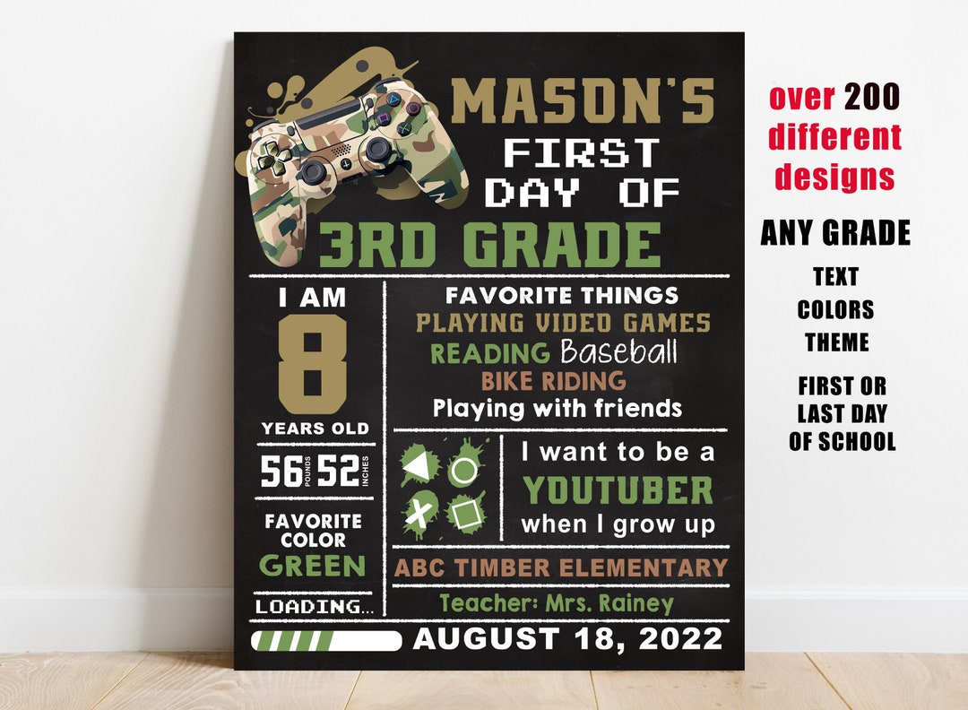 Any Grade Gamer First or Last Day of School Sign Printable, Boy Back to ...