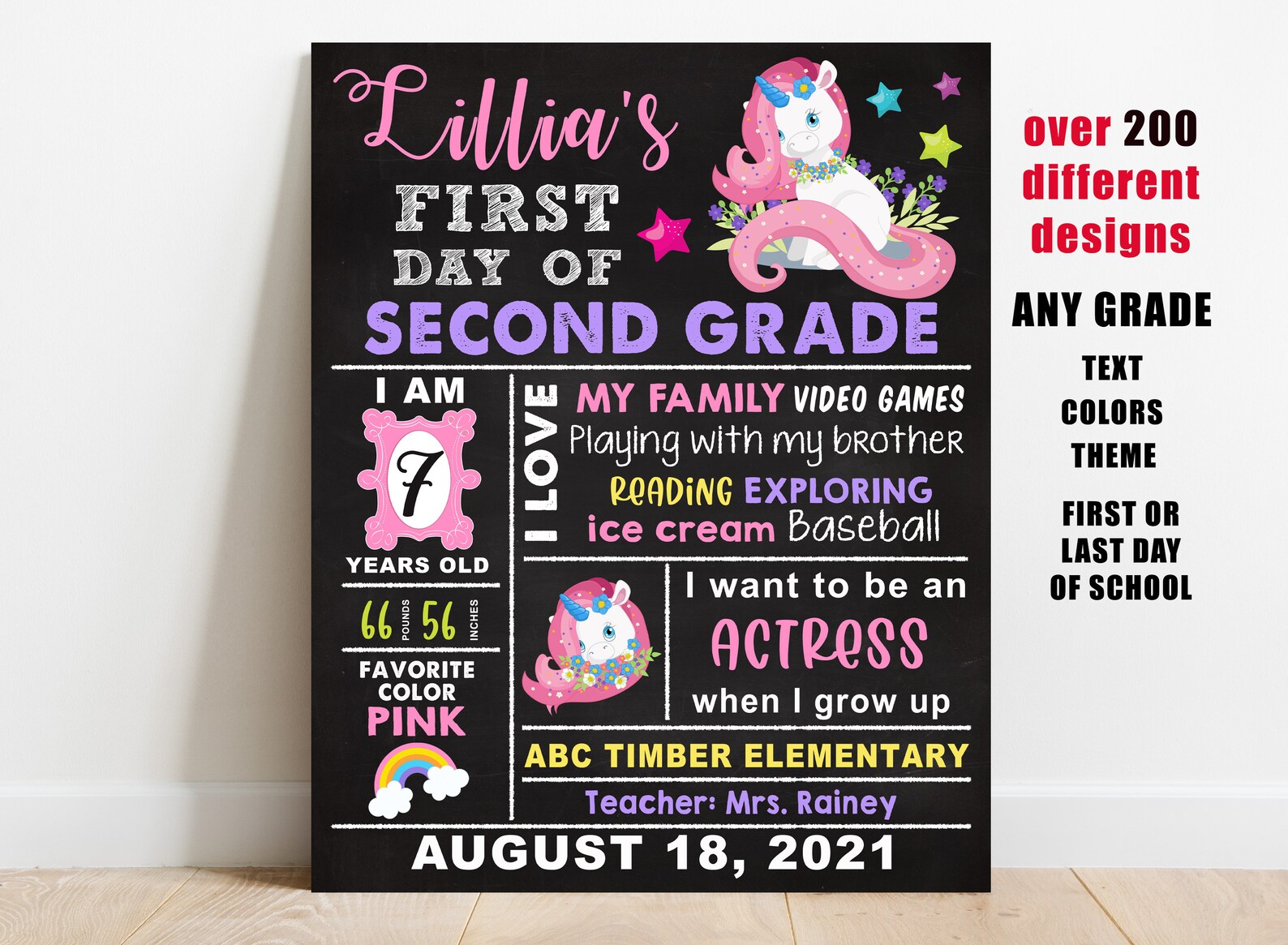 Unicorn First Day of School Printable Sign, Girl Back to School ...