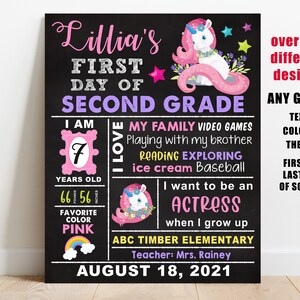 Unicorn First Day of School Printable Sign, Girl Back to School ...