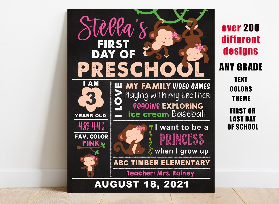 Monkey First Day of School Sign Printable, Girl Back to School ...