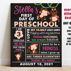 Monkey First Day of School Sign Printable, Girl Back to School ...