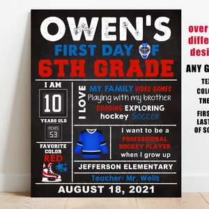 Hockey First Day of School Sign Printable, Boy Back to School ...