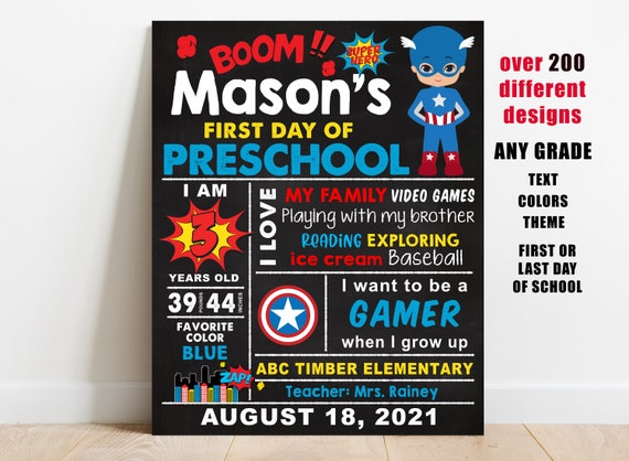 Superhero First Day of School Sign Printable Back to School - Etsy