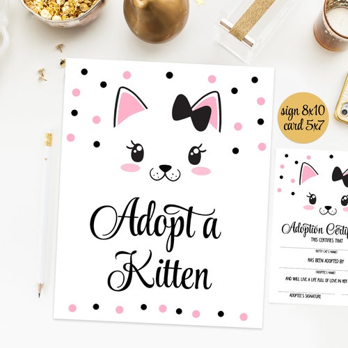 Adopt a Kitten / Certificate / Adoption Sign / Favor Tag / - Etsy