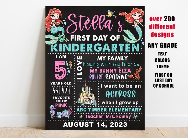 Little Mermaid First or Last Day of School Sign Printable, Girl Back to ...