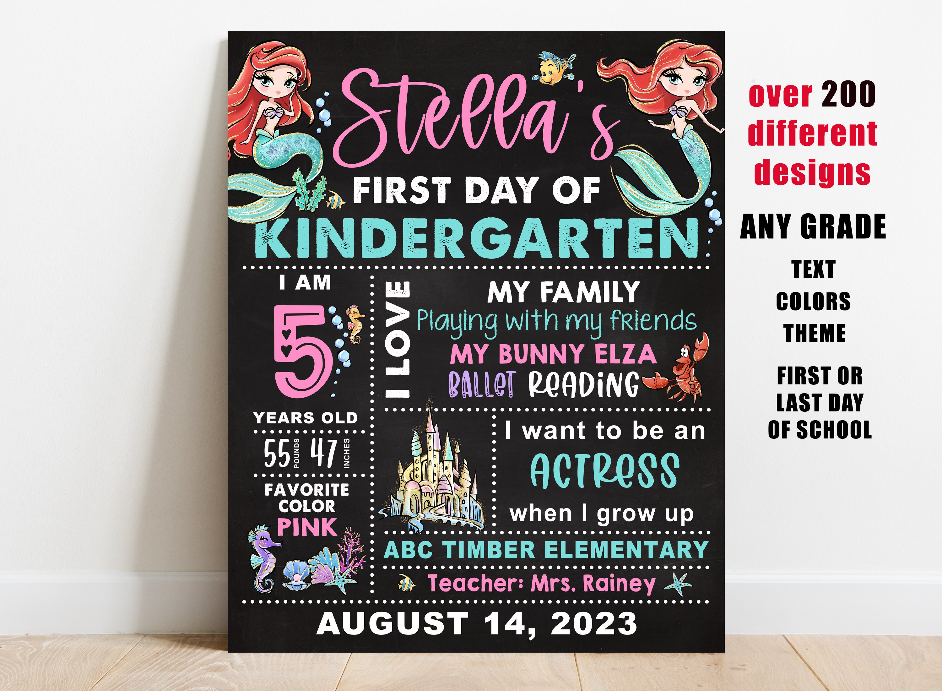 Little Mermaid First or Last Day of School Sign Printable, Girl Back to ...