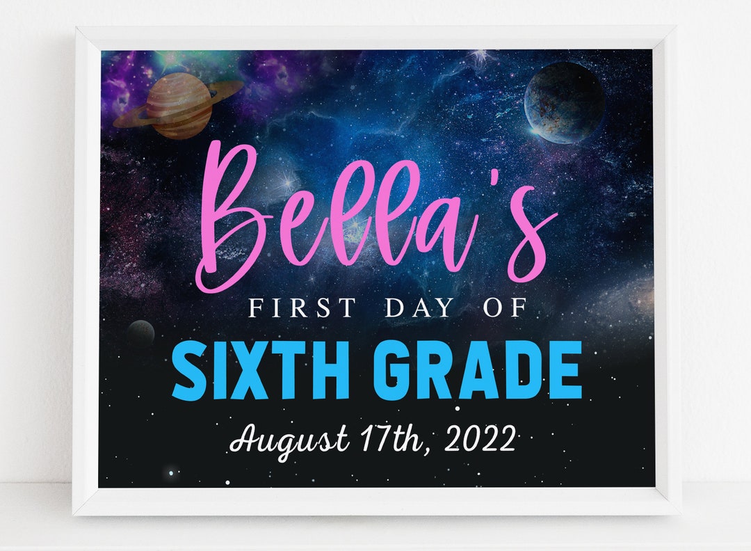 Space First Day of School Sign, Girl Galaxy Planets Back to School ...