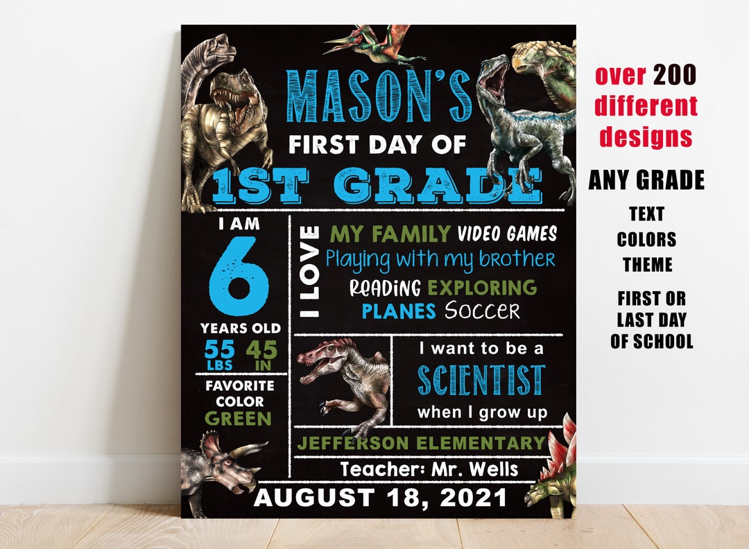 Dinosaur First Day of School Sign Printable, Preschool, Kindergarten ...