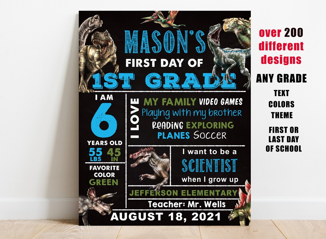 Dinosaur First Day of School Sign Printable Preschool - Etsy