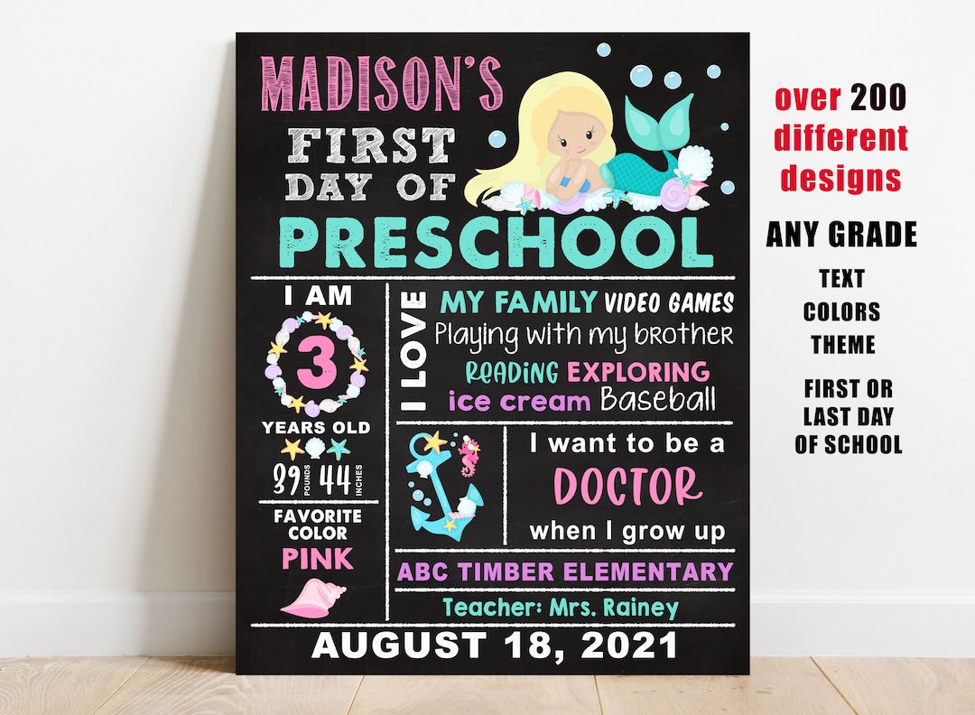 Mermaid First Day of School Sign Printable, Girl Back to School ...
