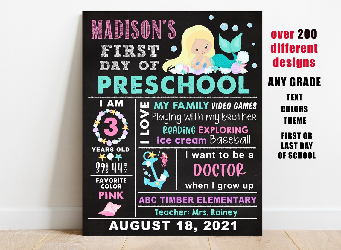 Mermaid First Day of School Sign Printable Girl Back to - Etsy