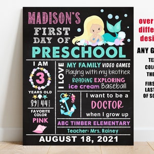 Mermaid First Day of School Sign Printable, Girl Back to School ...