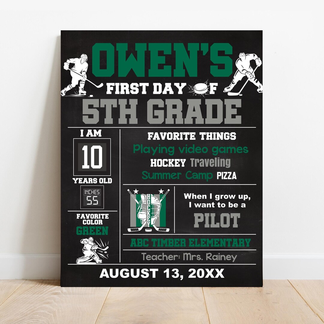 EDITABLE Hockey First or Last Day of School Sign, Any Grade Back to ...