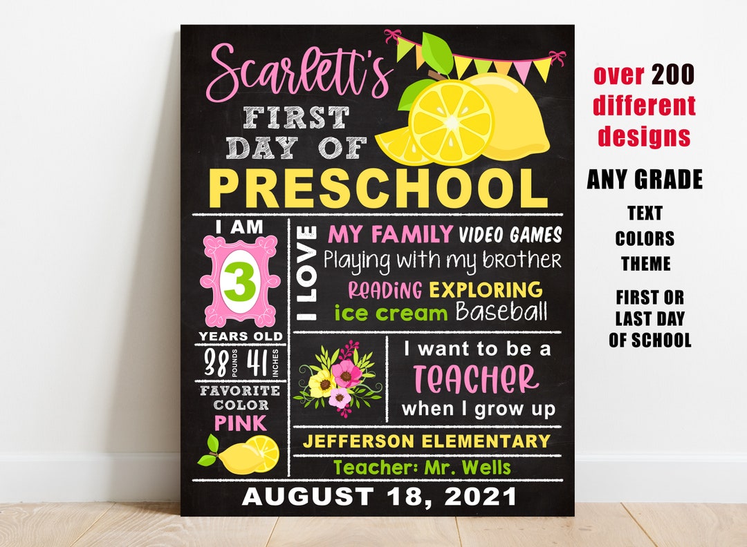 Lemon First Day of School Sign Printable, Girl Back to School ...