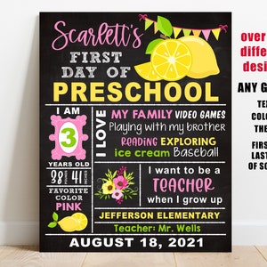 Lemon First Day of School Sign Printable, Girl Back to School ...