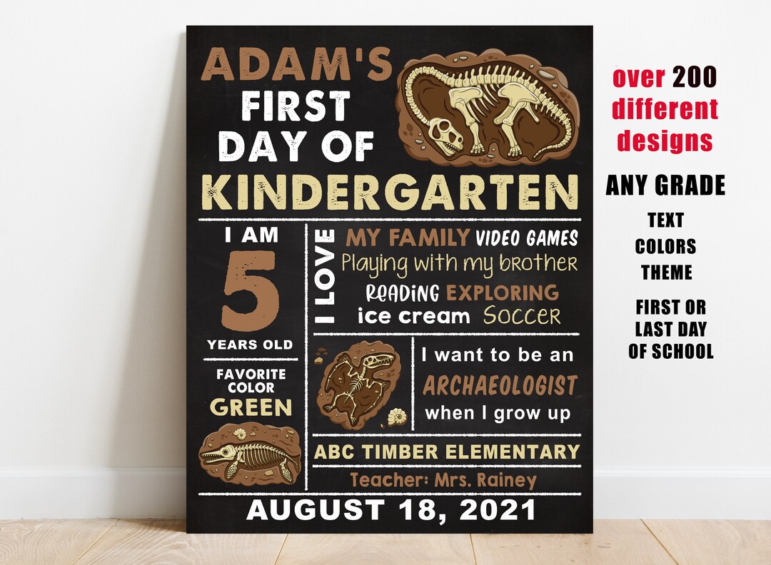 Dinosaur Skeleton First Day of School Sign Printable, Boy Back to ...