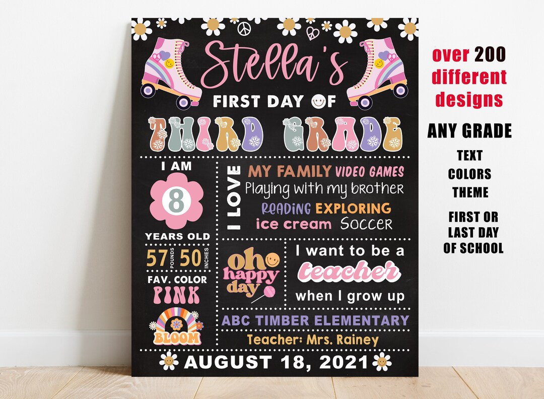 Groovy First Day of School Sign Printable, Girl Retro Back to School ...