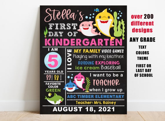 Shark First Day of School Sign Printable Girl Back to School - Etsy