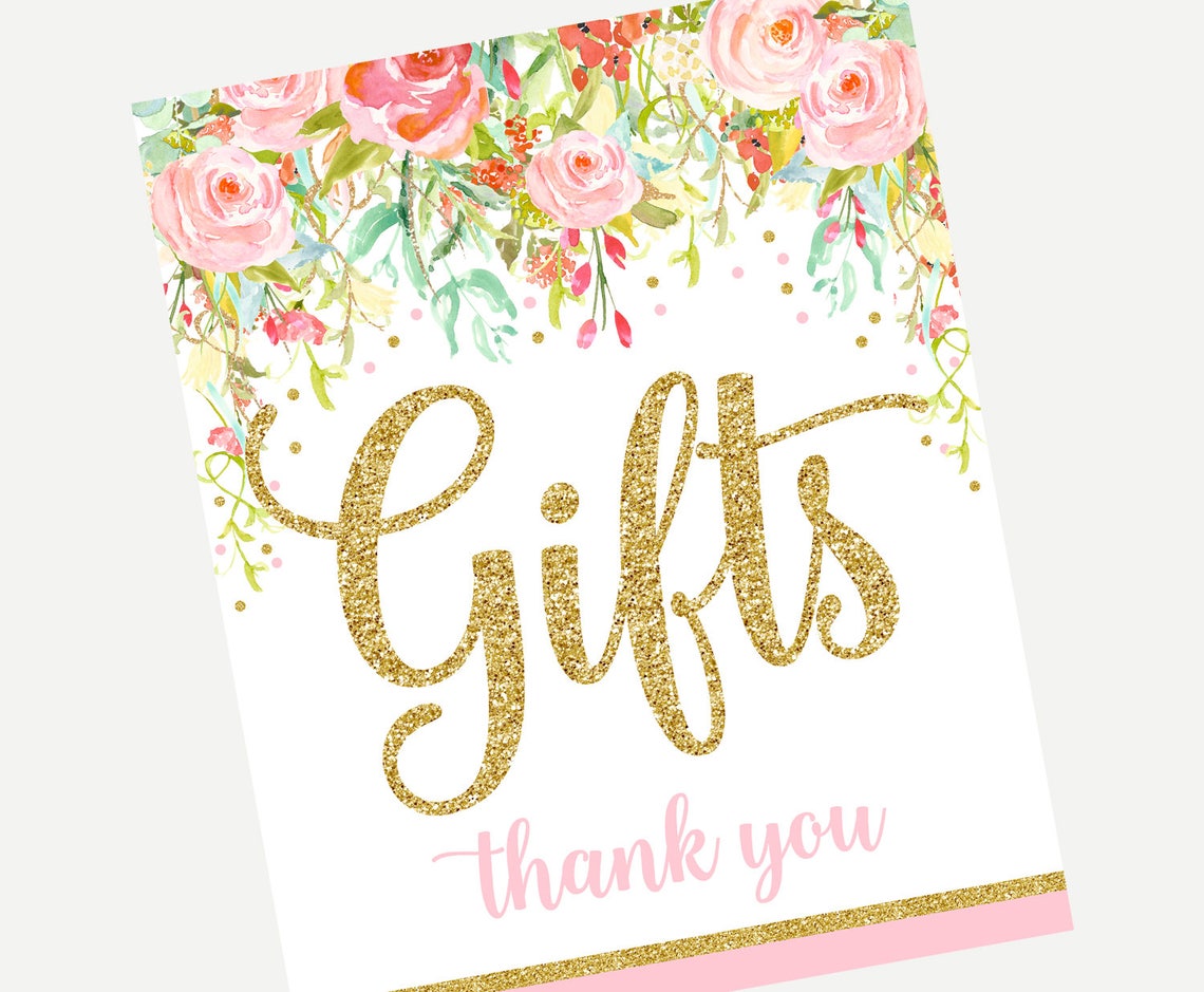 Gifts sign printable gifts table sign floral first birthday | Etsy