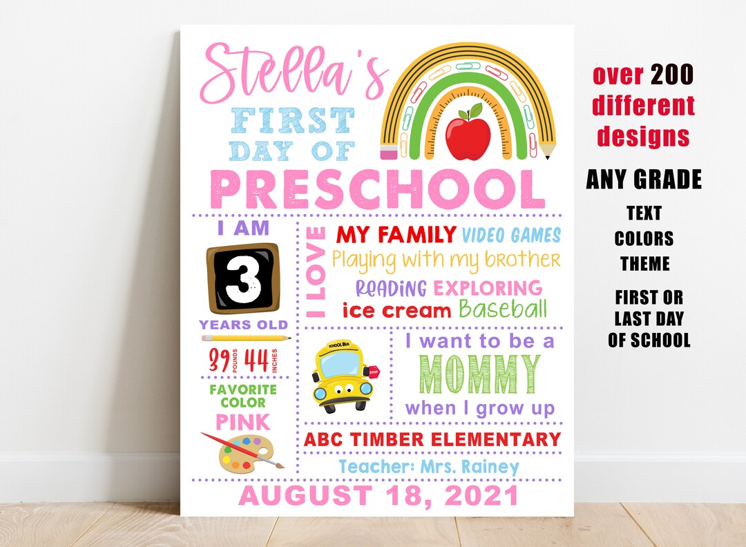 Rainbow First Day of School Printable Sign, Girl Back to School White ...
