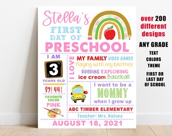 Rainbow First Day of 1st Grade Sign Printable Girl Back to - Etsy